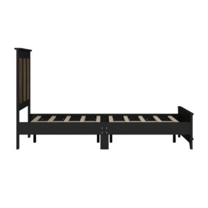 DEYOBED 4-Piece Bedroom Set, Queen Size Charming Farmhouse Platform Bed with Wooden Strip Accents, 2 Nightstands with Storage, Dresser with Metal Handles and Drawers, Queen, Black