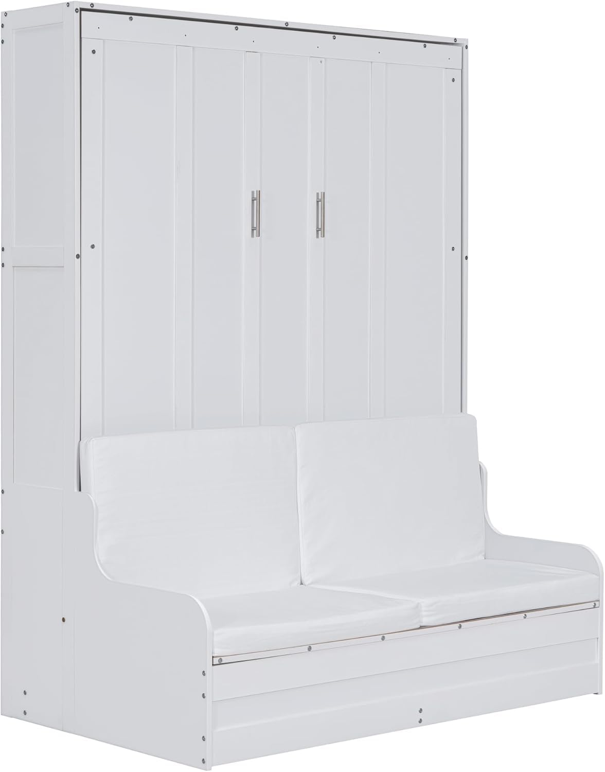 MERITLINE Queen Murphy Bed with Sofa,Wood Murphy Bed Cabinet with Couch,Folding Murphy Wall Bed Queen Size (White)