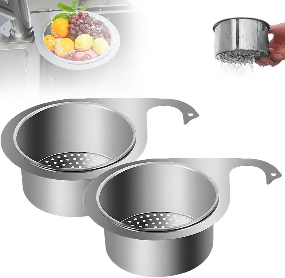 2PCS Stainless Steel Sink Drain Strainer Basket, Drain Basket Quick Drain Kitchen Tools for Food Strainer or Storage Rac