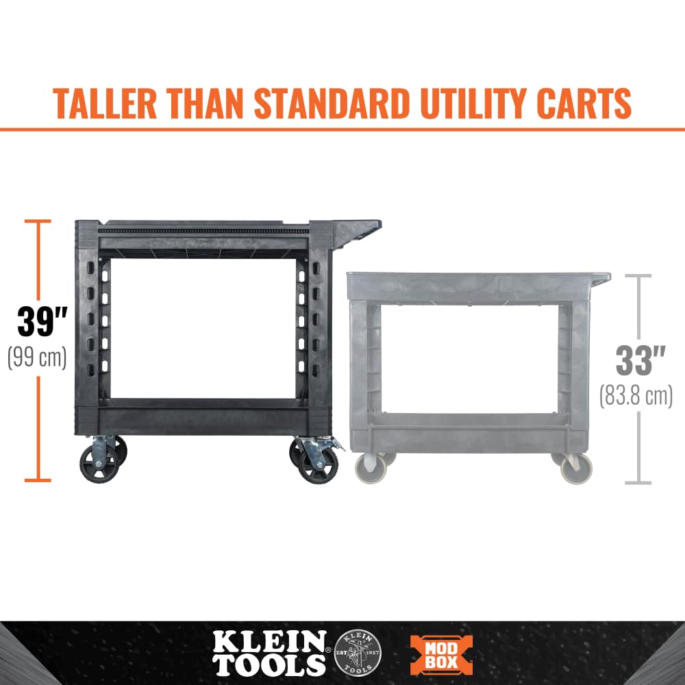 Klein Tools 54831MB MODbox Utility Cart, 2-Shelf Heavy Duty Rolling Tool Cart, 500-Pound Capacity, 6-Inch Wheels, for Jobsite, Warehouse