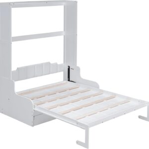 MERITLINE Queen Murphy Bed with Sofa,Wood Murphy Bed Cabinet with Couch,Folding Murphy Wall Bed Queen Size (White)