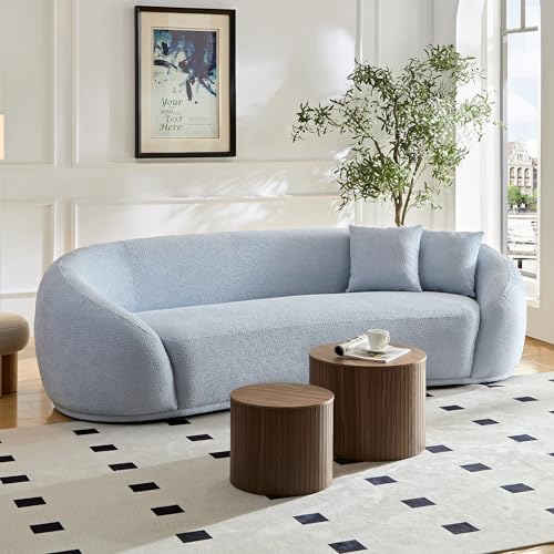 FANYE Stylish Curved Sofa Couch Comfortable Teddy Wool Upholstered Sofa&Couch for 4-5, Mid-Century Modern Living Room Sofá Oversized Beautiful Indoor Sofá&Couch, Easy to Assemble