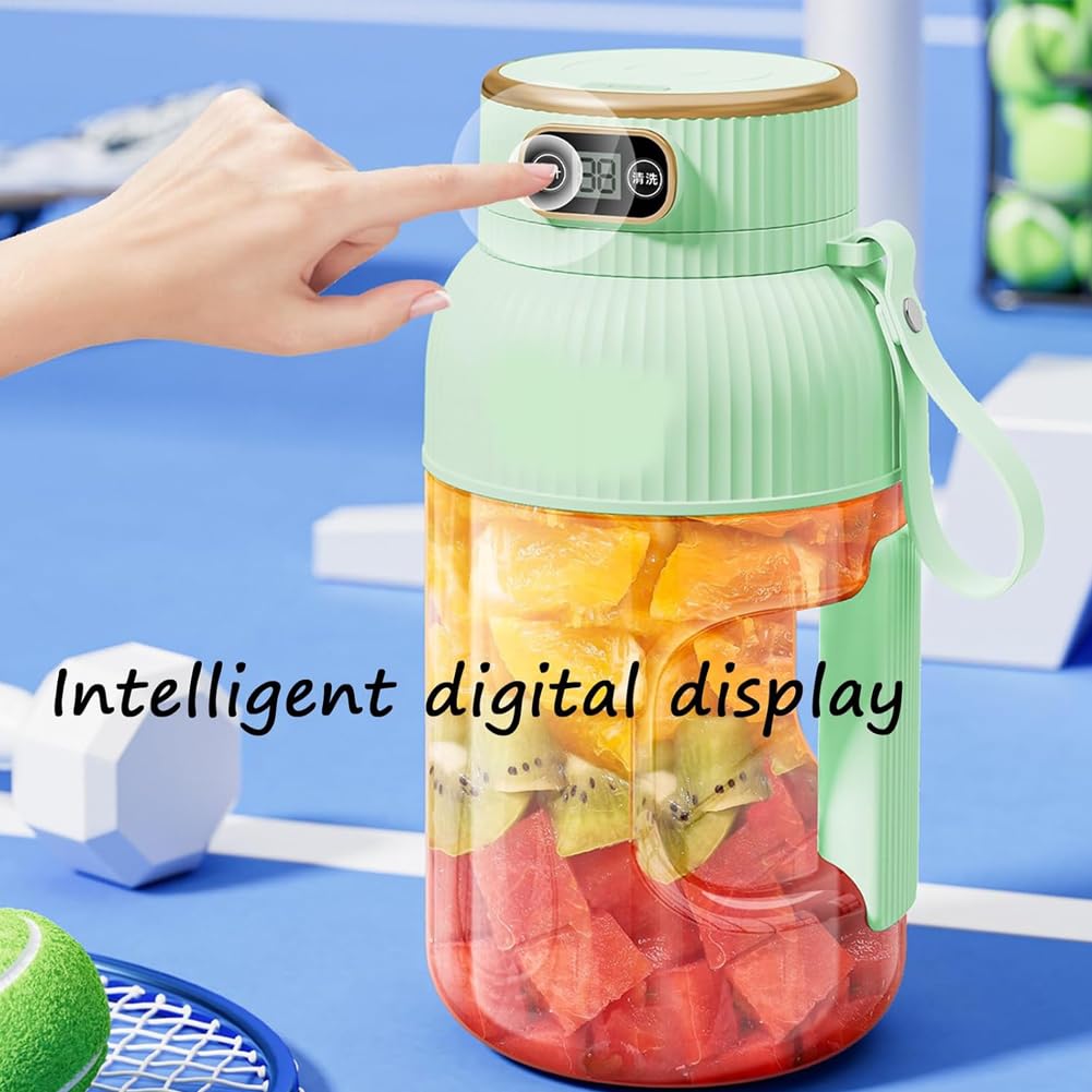 Multifunctional Portable Juicer Cup with Digital Display, Portable Smoothie Blender On the Go Usb Rechargeable, Bueaew Juicer Cup, Shakes, Smoothies, Gym/Travel/Kitchen (Blue, Double Cup+Double Lid)