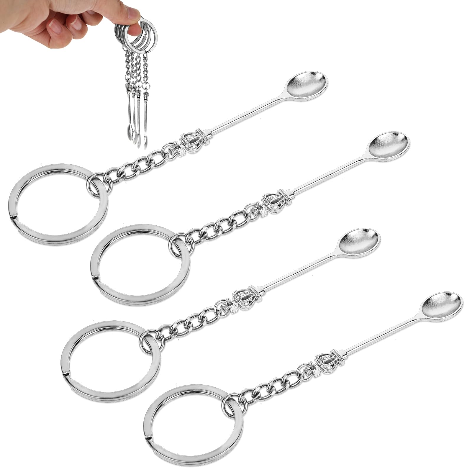 Molain 4PCS Mini Crown Spoon Keychain, Mini Spoon Teaspoon with Keyring Pendant Key Ring Teaspoon Keyring Crown Teaspoon Mini Spoon for Filling Vials with Salts, Sand, Glitter(Silver)