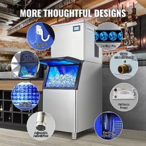 VEVOR Commercial Ice Maker, 450LBS/24H Ice Making Machine with 330.7LBS Large Storage Bin, 1000W Auto Self-Cleaning Ice Maker Machine with 3.5-inch LED Panel for Bar Cafe Restaurant Business