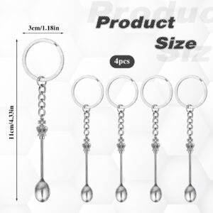 Molain 4PCS Mini Crown Spoon Keychain, Mini Spoon Teaspoon with Keyring Pendant Key Ring Teaspoon Keyring Crown Teaspoon Mini Spoon for Filling Vials with Salts, Sand, Glitter(Silver)