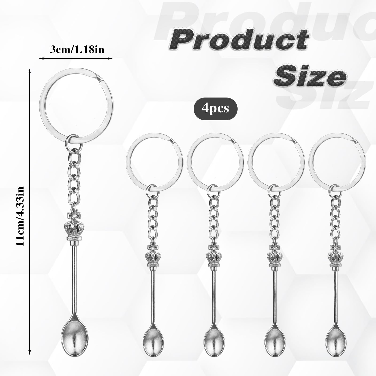 Molain 4PCS Mini Crown Spoon Keychain, Mini Spoon Teaspoon with Keyring Pendant Key Ring Teaspoon Keyring Crown Teaspoon Mini Spoon for Filling Vials with Salts, Sand, Glitter(Silver)