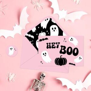 Whaline 24Pcs Halloween Ghost Thank You Cards with Envelopes and Stickers Pink Black Ghost Pumpkin Greeting Cards Little Boo Blank Note Cards for Party Supplies