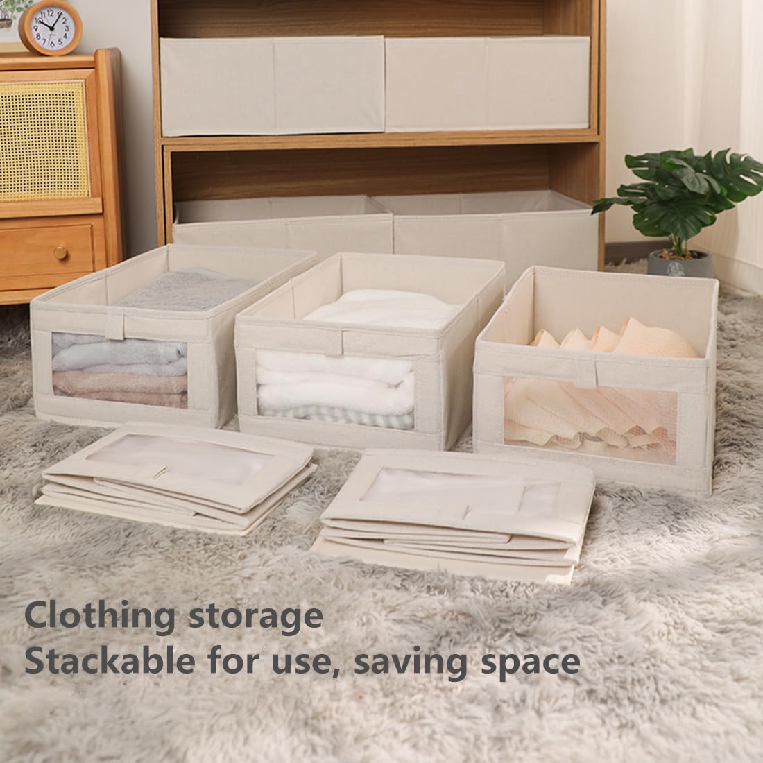 CHANYEEKIT Linen Storage Bins Wardrobe Storage Baskets Shelf Organizer Containers for Organizing Clothing, Jeans, Toys, Books, Shelves, Closet Organizers