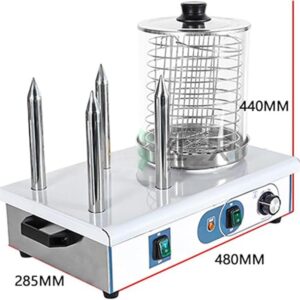 Commercial Hot Dog Sausage Grill Machine, Stainless Steel Hot Dog Bun Heating Machine, Hot Dog Warmer Steamer with Heating Rod & 4-sticks, Temperature Control 50-200℃, for Restaurant, Breakfast Shop