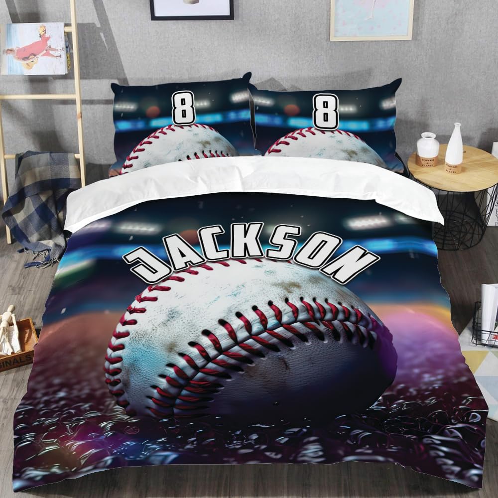 OHWILD Baseball Comforter Set Twin, Custom Luxury Twin Baseball Bedding Set for Bedroom Decorations Super Warm Pink Neon Baseball Comforter Set Queen for Baseball Lovers (BASEBALL-DS23)