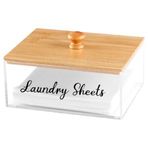 votlevt laundry detergent sheets holder with bamboo lid, acrylic laundry sheets holder container, laundry room organization and storage