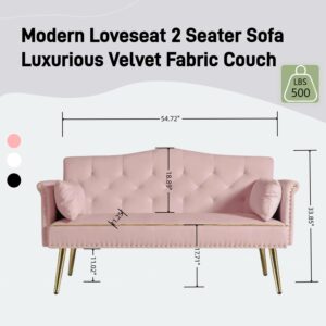 Auvsoce Upholstered Sofa Chair with Stylish Golden Decor,55-inch Modern Sofa Couch with 2 Side Pockets,Couch with Tufted Backrest for Living Room Bedroom Office (Pink)