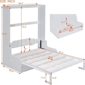 MERITLINE Queen Murphy Bed with Sofa,Wood Murphy Bed Cabinet with Couch,Folding Murphy Wall Bed Queen Size (White)