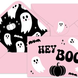 Whaline 24Pcs Halloween Ghost Thank You Cards with Envelopes and Stickers Pink Black Ghost Pumpkin Greeting Cards Little Boo Blank Note Cards for Party Supplies