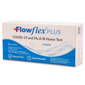 Flowflex® Plus COVID-19 and Flu A/B Home Test - (1 Package, 5 Tests) Flu A&B 3-in-1 Antigen Rapid Test, Results in 15 Minutes, FDA Authorized. Non-invasive Nasal Swab, Easy to Use with No Discomfort