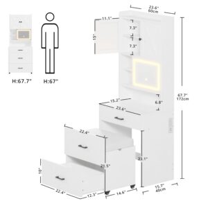 LIKIMIO Vanity Desk Set with Mirror and Light, Small Compact Makeup Vanity Desk with Drawers and Charging Station, with Hidden Storage and Comfortable Stool