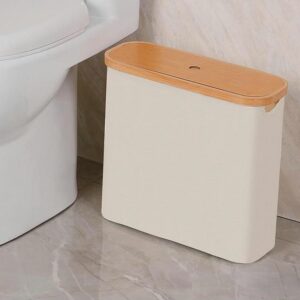 Toilet Paper Storage Basket, Toilet Paper Organizer with Bamboo Lid for Bathroom, Free Standing Toilet Paper Holder Tissue Bin with Visualisation Window (Beige)