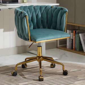 nioiikit office chair, adjustable swivel desk chair with woven back, velvet upholstered computer chair with wheels, modern makeup chair for office,living room