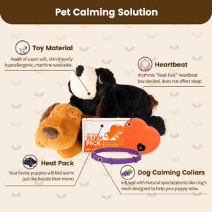 Trail Tail Dogs Calming Toy with Heartbeat, Dog Anxiety Relief Calming Aid,Anxiety Relief for Dogs Calming,Box Included a pet Calming Collars,48h Warm Pack,Plush Puppy Toy,Heartbeat Toy(Black)