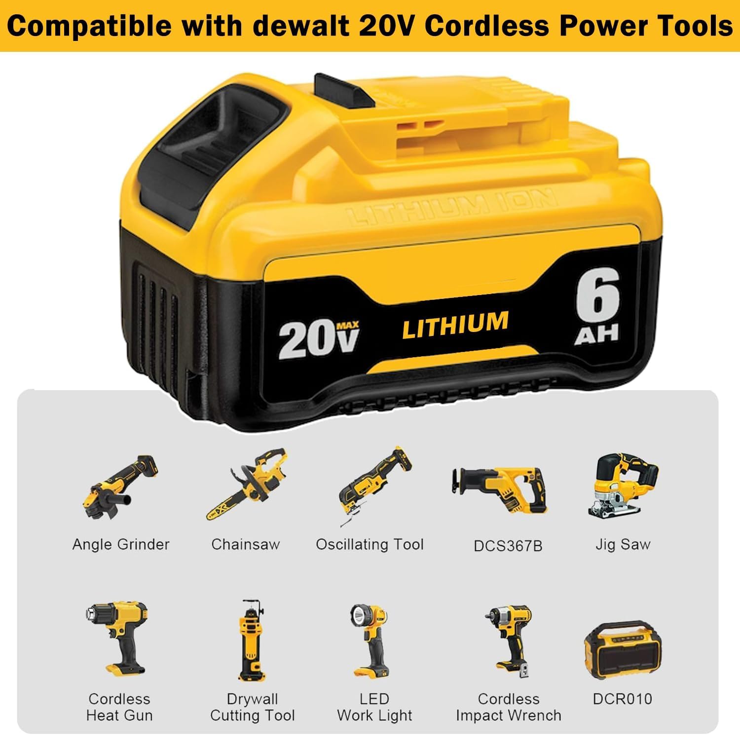 Xmenany 8-Pack 6.0-Ah Replacement for DEWALT 20V Battery Max X*R Lithium ION DCB200 DCB204 DCB206 DCB201 DCB203 DCB181 DCB180