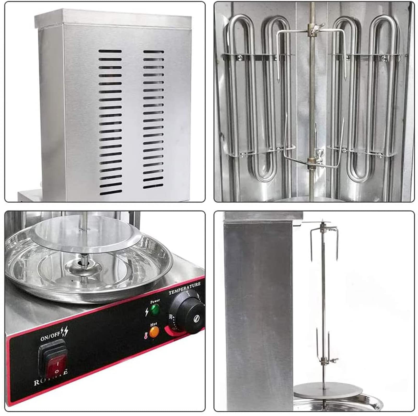 BBQ Meat Machine, Vertical Kebab Doner Meat Grill, Stainless Steel Gas Broilers Home Rotisserie Oven, Skewer Kebab Machine for Kitchen with Temperature Adjustment Switch, 50-300℃(Electric)