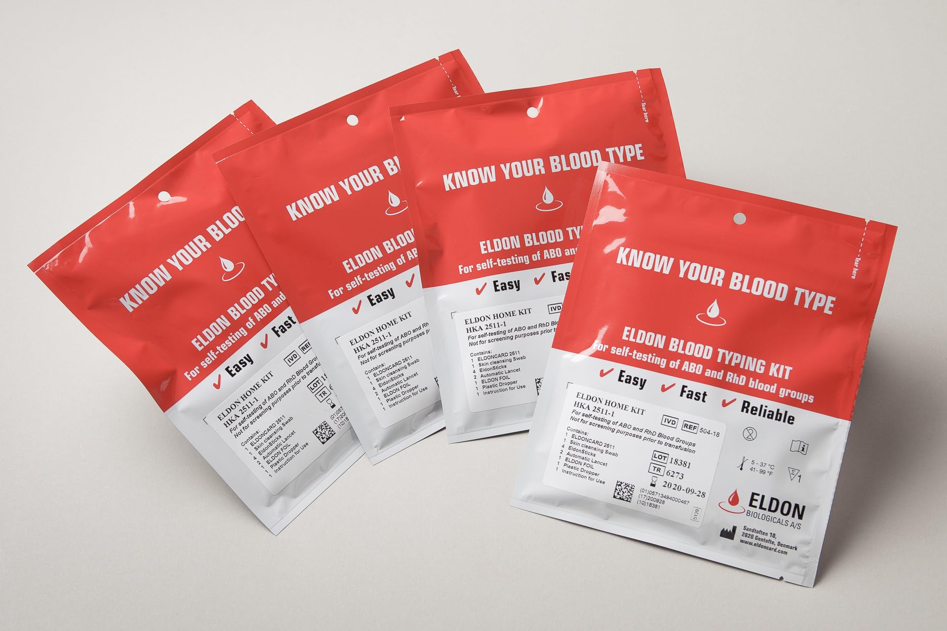 Eldon Blood Typing Kit, 4 Pack, Determine ABO and Rh Blood Groups, Home Testing, Results in Minutes