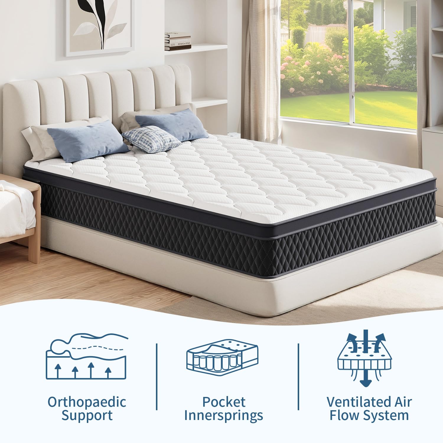 LDLON Full Size Mattress, 12 Inch Memory Foam Hybrid Mattress, Pressure Relieving Bed in a Box, Individual Pocket Springs for Motion Isolation, Edge Support, CertiPUR-US Certified, Fiberglass-Free