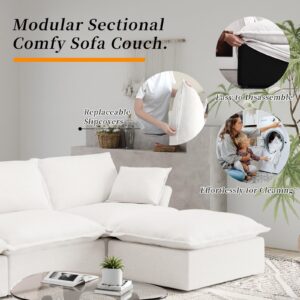 Intuition Decor Cloud Modular Sectional Sofa,3 Seater Convertible Sectional Couch,Modern Down Filled White Sectional Comfy Sofa,Detachable Couch Cushion Covers,Corner Sofa for Living Room