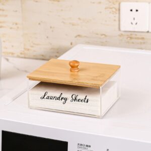 VOTLEVT Laundry Detergent Sheets Holder with Bamboo Lid, Acrylic Laundry Sheets Holder Container, Laundry Room Organization and Storage