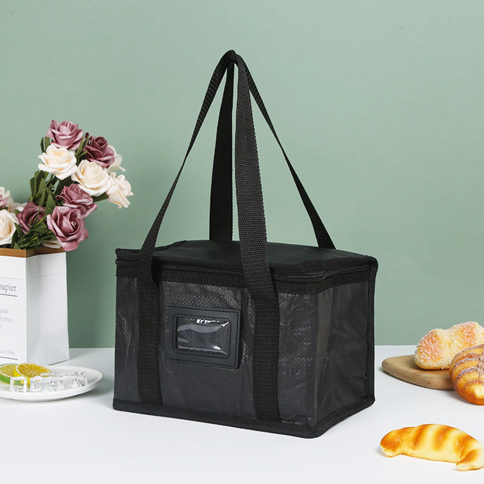 Large Insulated Cooler Bag, Foldable Lunch Bag, Reusable Grocery Bags, Insulated Grocery Bags, Tote Bag, Shopping Bags for Groceries, Food Delivery Bag for Camping Picnics (13.77 * 9.05 * 10.23in)