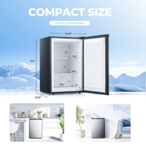 Electactic 3.0 Cu.ft Upright Freezer, Small Mini Freezer with Adjustable Thermostat, Removable Shelves, Reversible Single Door, for Bedroom/Home/Dorms/Apartment (Stainless Steel)