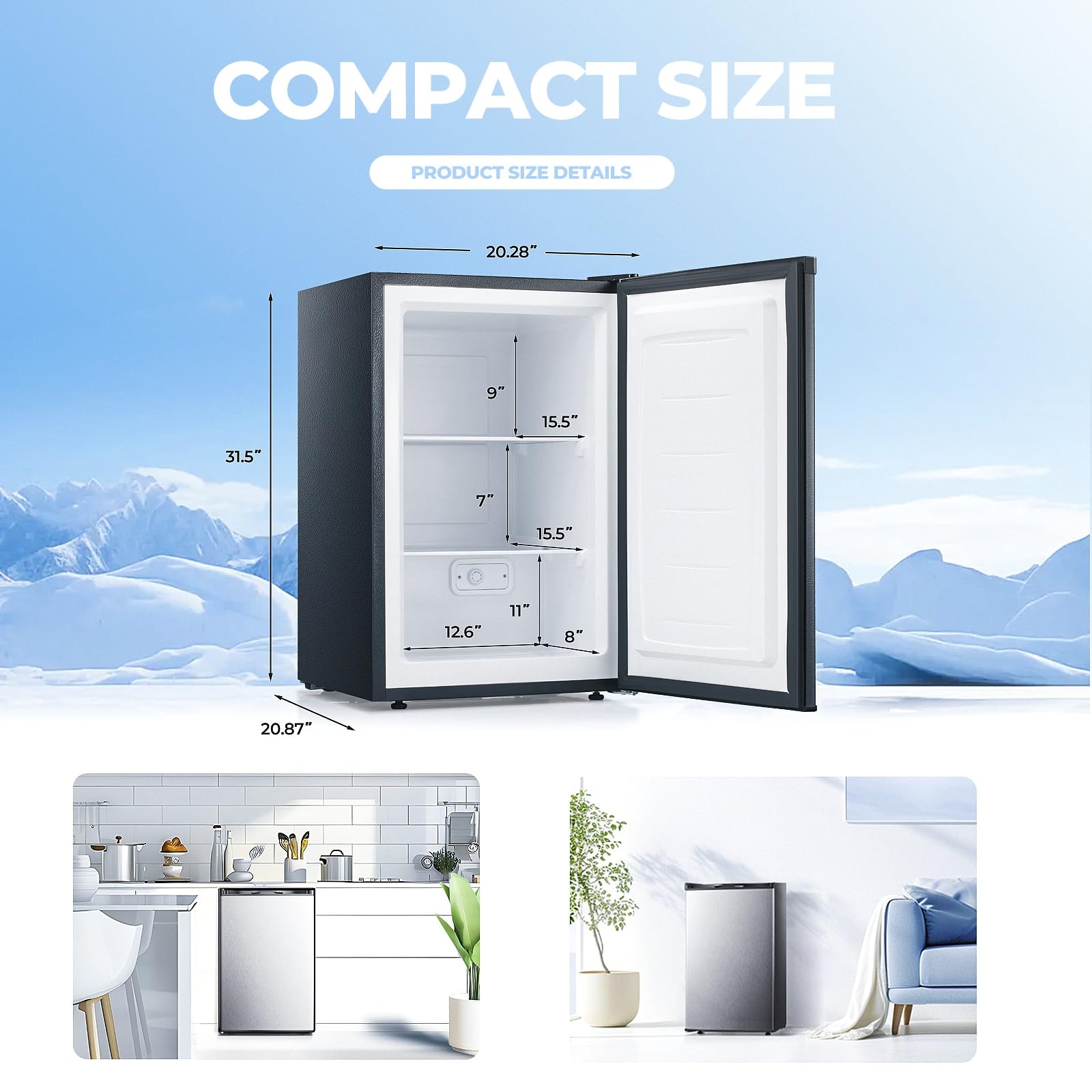 Electactic 3.0 Cu.ft Upright Freezer, Small Mini Freezer with Adjustable Thermostat, Removable Shelves, Reversible Single Door, for Bedroom/Home/Dorms/Apartment (Stainless Steel)