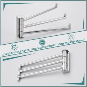 APLusee Polished Chrome Swivel Towel Bar, 304 Stainless Steel Foldable Towel Holder with 3 Arms, Wall Mounted