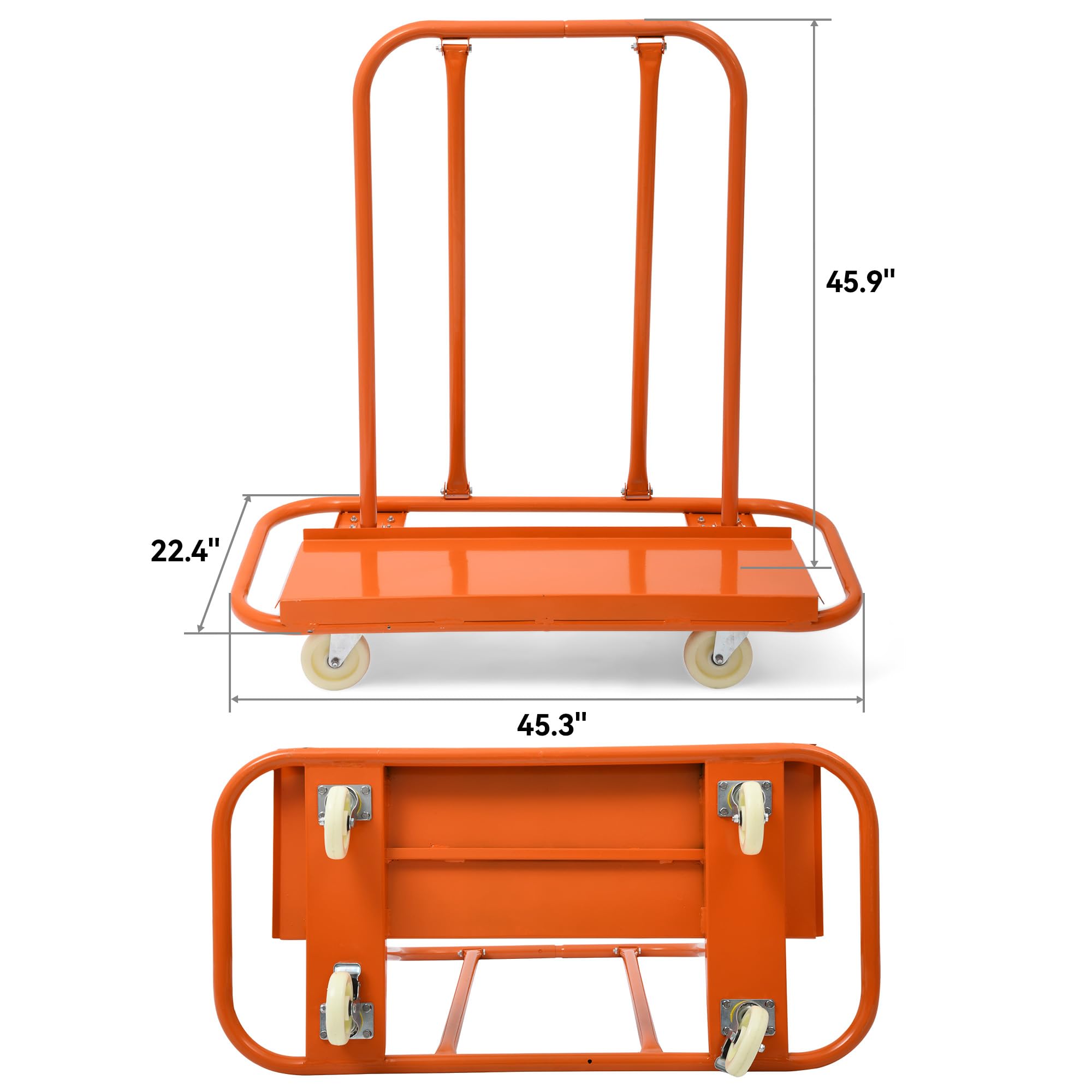 YITAMOTOR Drywall Cart, 3000lbs Heavy Duty Drywall Sheet Cart 45.3" L × 22.4" W × 46" H with 4 Swivel Wheels Panel Cart Lumber Cart Plywood Cart for Wall Panel, Sheetrock, Wood Panel