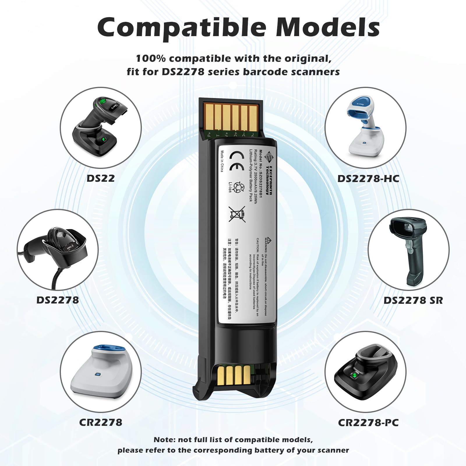 Replacement Battery for Zebra DS2278 DS2208 DS22 CR2278 DS2278-HC DS2278SR CR2278-PC Handheld Barcode Scanner BTRY-DS22EAB0E-00 / BT-000317-01