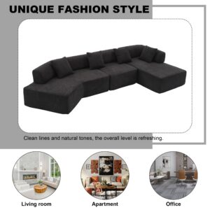 140" Oversize Sponge L-Shape Couch,Boucle Fabric 4-Seater Sofa with Chaise,Free Combination Foam-Filled Sofa for Living Room (Black, 140" Sponge Sofa)