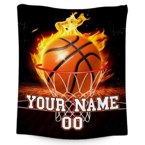 personalized basketball blanket - soft, fuzzy & warm sports throw blanket for boys girls teens - 50"x60" large blanket for couch, bed - black throw gifts for basketball lovers