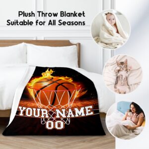 Personalized Basketball Blanket - Soft, Fuzzy & Warm Sports Throw Blanket for Boys Girls Teens - 50"x60" Large Blanket for Couch, Bed - Black Throw Gifts for Basketball Lovers