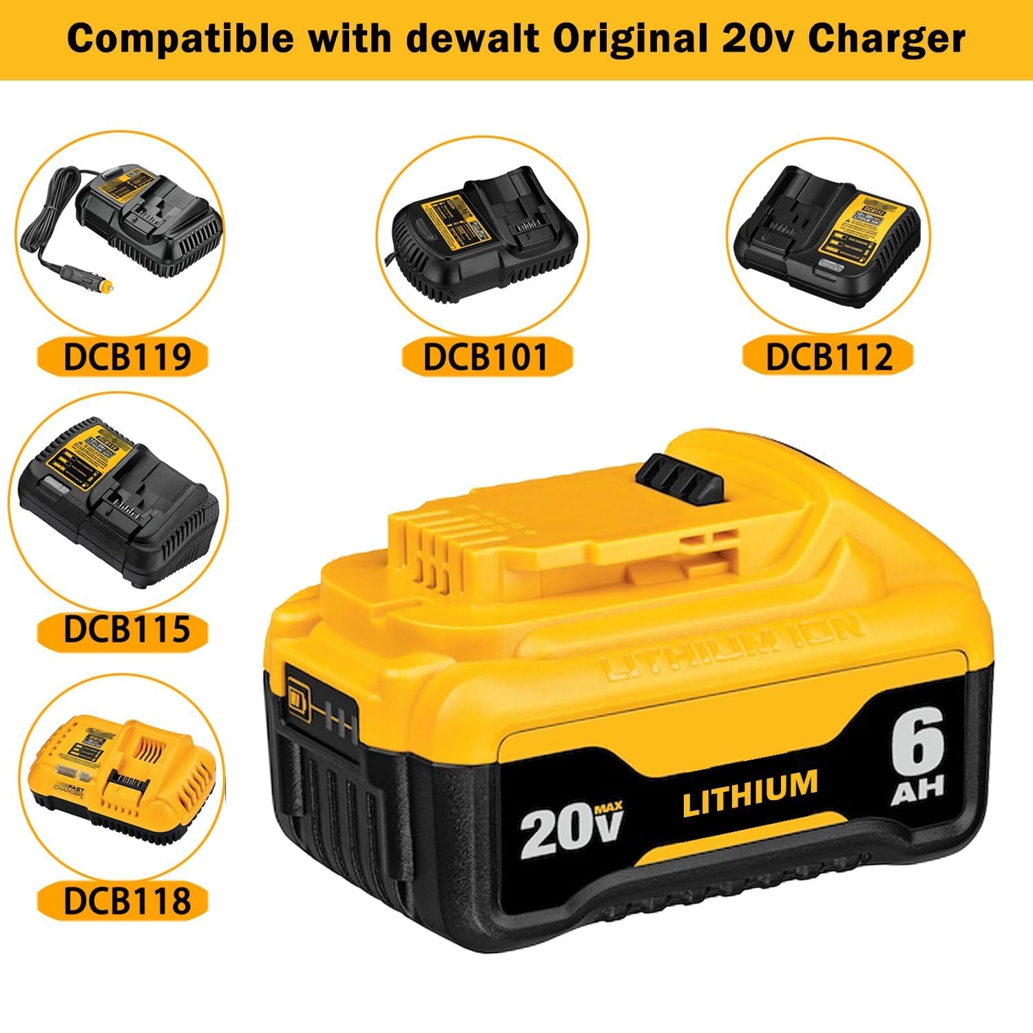 Xmenany 8-Pack 6.0-Ah Replacement for DEWALT 20V Battery Max X*R Lithium ION DCB200 DCB204 DCB206 DCB201 DCB203 DCB181 DCB180