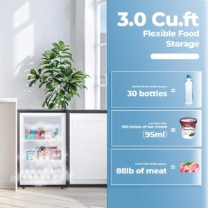 Electactic 3.0 Cu.ft Upright Freezer, Small Mini Freezer with Adjustable Thermostat, Removable Shelves, Reversible Single Door, for Bedroom/Home/Dorms/Apartment (Stainless Steel)