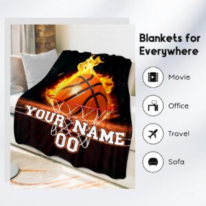 Personalized Basketball Blanket - Soft, Fuzzy & Warm Sports Throw Blanket for Boys Girls Teens - 50"x60" Large Blanket for Couch, Bed - Black Throw Gifts for Basketball Lovers