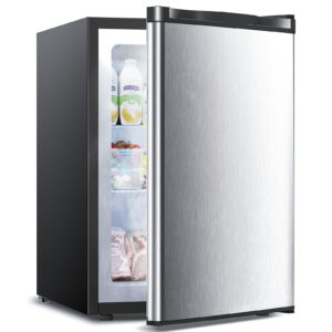 electactic 3.0 cu.ft upright freezer, small mini freezer with adjustable thermostat, removable shelves, reversible single door, for bedroom/home/dorms/apartment (stainless steel)