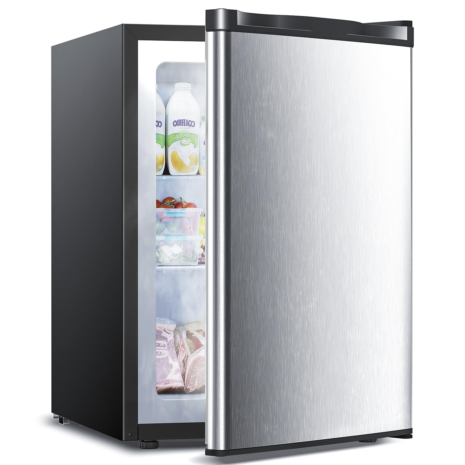 Electactic 3.0 Cu.ft Upright Freezer, Small Mini Freezer with Adjustable Thermostat, Removable Shelves, Reversible Single Door, for Bedroom/Home/Dorms/Apartment (Stainless Steel)