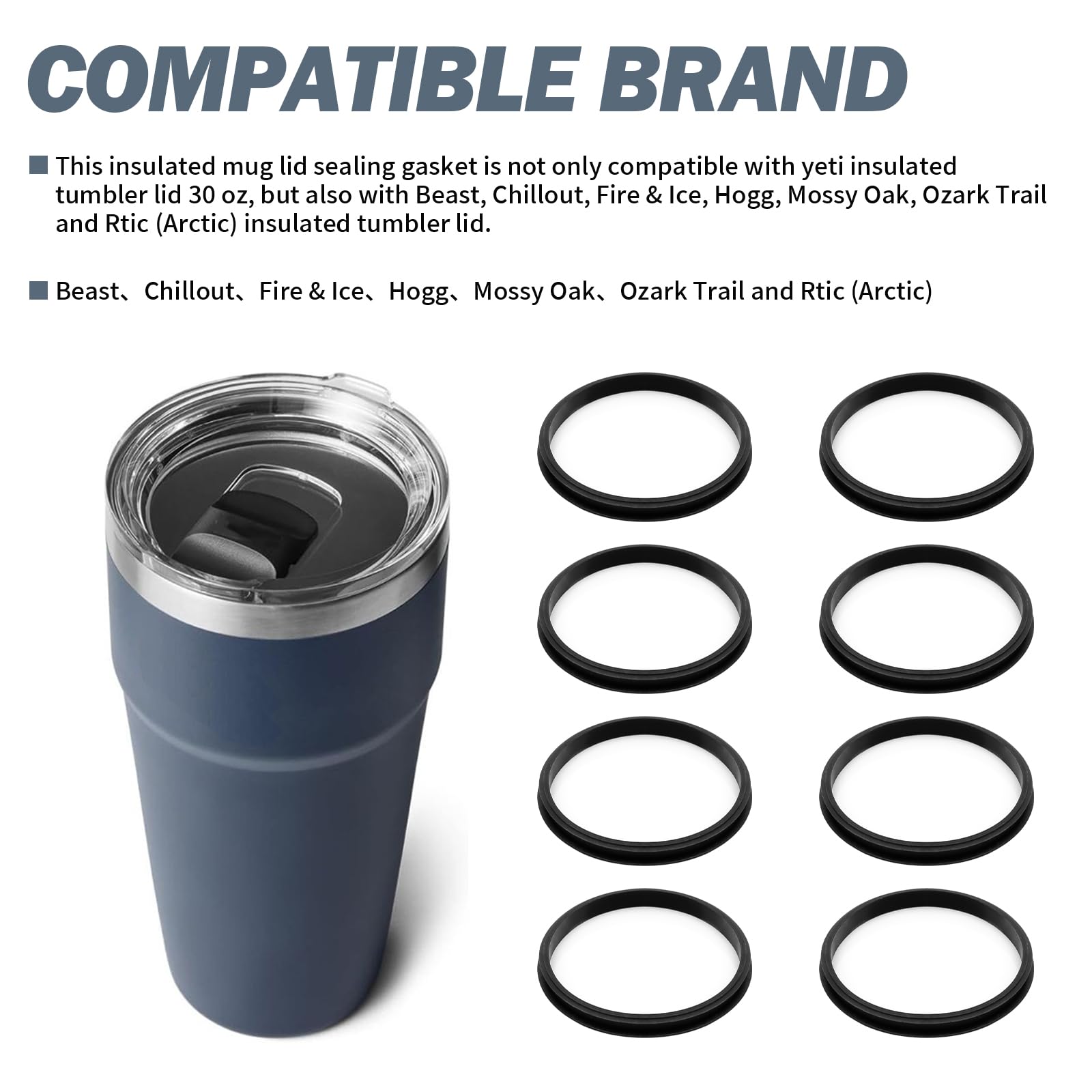 Tumbler Cup Lids Seal Gasket 30 Oz for Yeti Tumbler Mugs, Silicone Lids Seals Gaskets Not Rubber Replacement for Yeti O-Ring Rambler Stainless Steel Insulated Tumbler Mug Fit for Ozark Trail, 8 Pcs