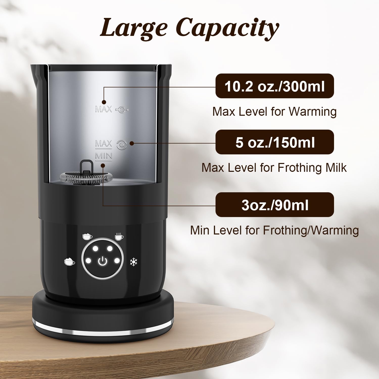 DEVINC Milk Frother, 4-in-1 Milk Frother and Steamer, Hot and Cold Foam Maker and Milk Warmer with Auto Shut-Off, Electric Frother for Coffee, Latte, Cappuccino, Matcha