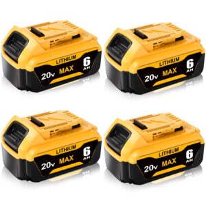 wryfzxd replacement for dewalt 20v max battery 6.0ah compatible with dewalt 20v battery lithium replacement for dewalt 20 volt battery dcb205 dcb204 dcb207 compatible with dewalt battery 20v 4packs