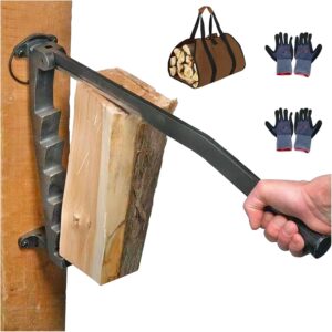 abx kindling splitter, log splitter, wood splitter cutter heavy duty, wall mounted carbon steel firewood splitter, with firewood storage bag*1, storage loop*1, gloves*2