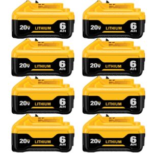 xmenany 8-pack 6.0-ah replacement for dewalt 20v battery max x*r lithium ion dcb200 dcb204 dcb206 dcb201 dcb203 dcb181 dcb180