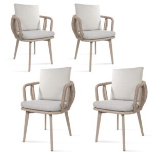 erotr 4 pcs woven bistro dining chairs: aluminum patio dining arm chair - handwoven rope armchair - outdoor cushion patio seating - for 330 lbs all weather for garden backyard balcony deck cafe indoor